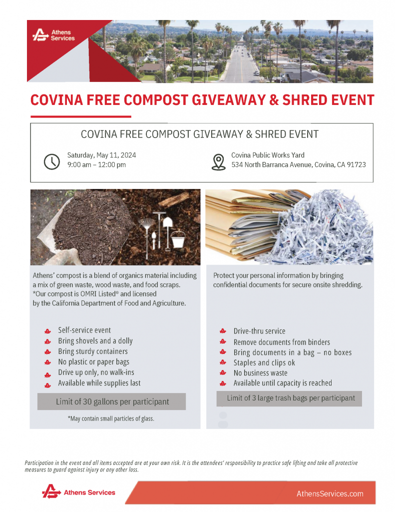 Covina Free Compost Giveaway & Shred Event - Athens Services