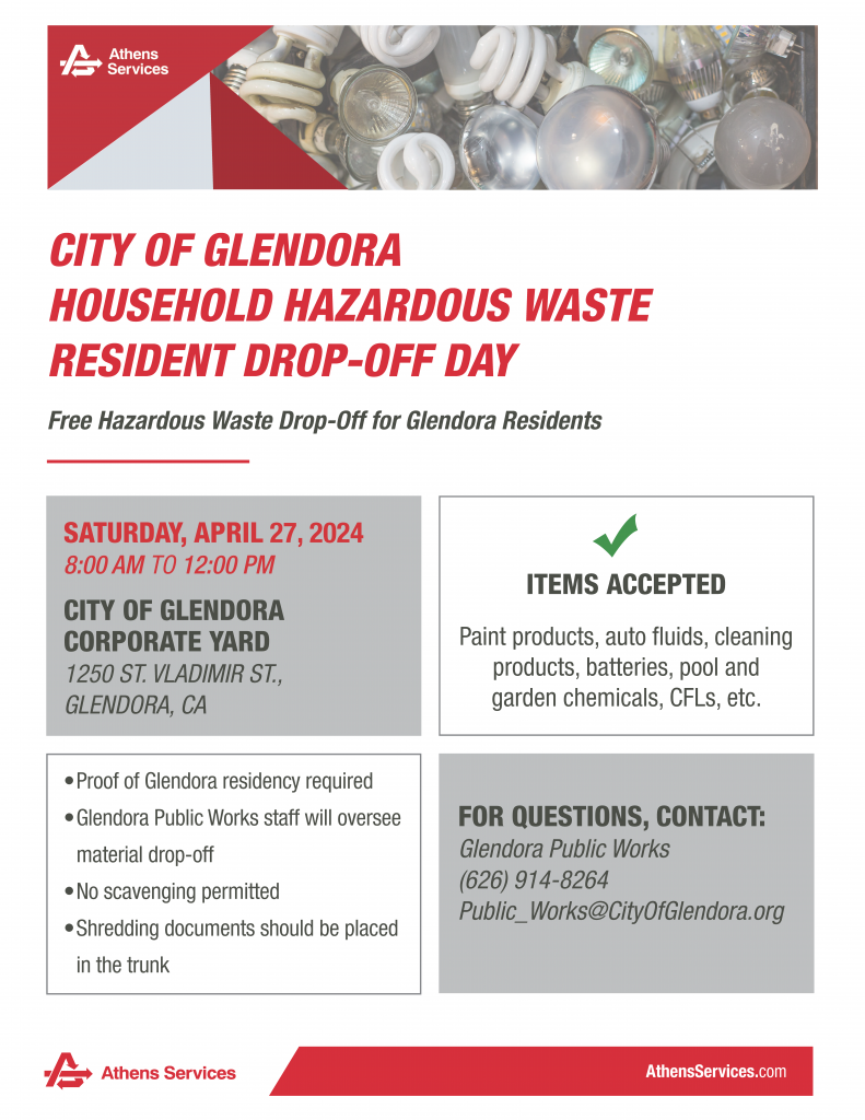 Glendora Household Hazardous Waste Resident Drop-Off Event - Athens ...