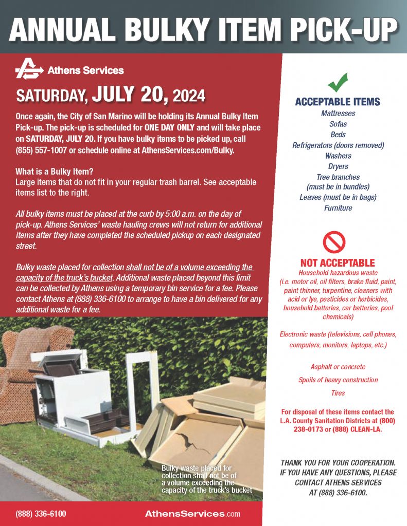 San Marino Annual Bulky Item Pick-up - Athens Services